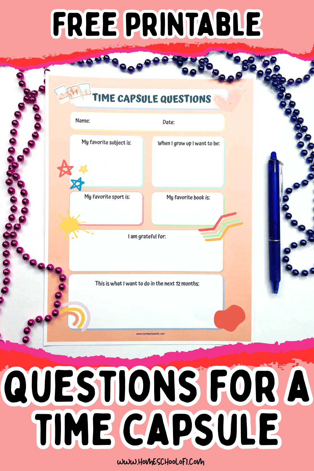 Time Capsule Questions for New Year's Eve (2 Free Printables)