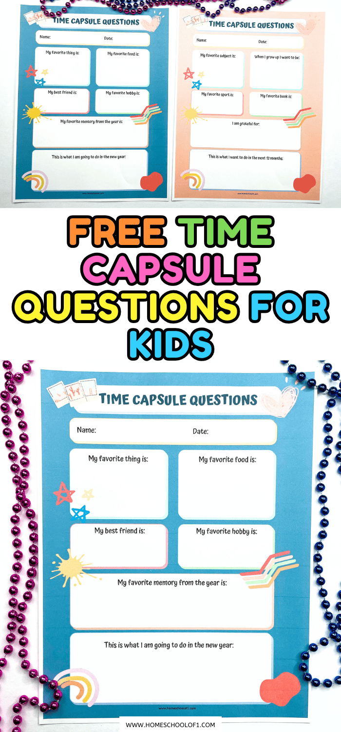 Time Capsule Questions for New Year's Eve (2 Free Printables)