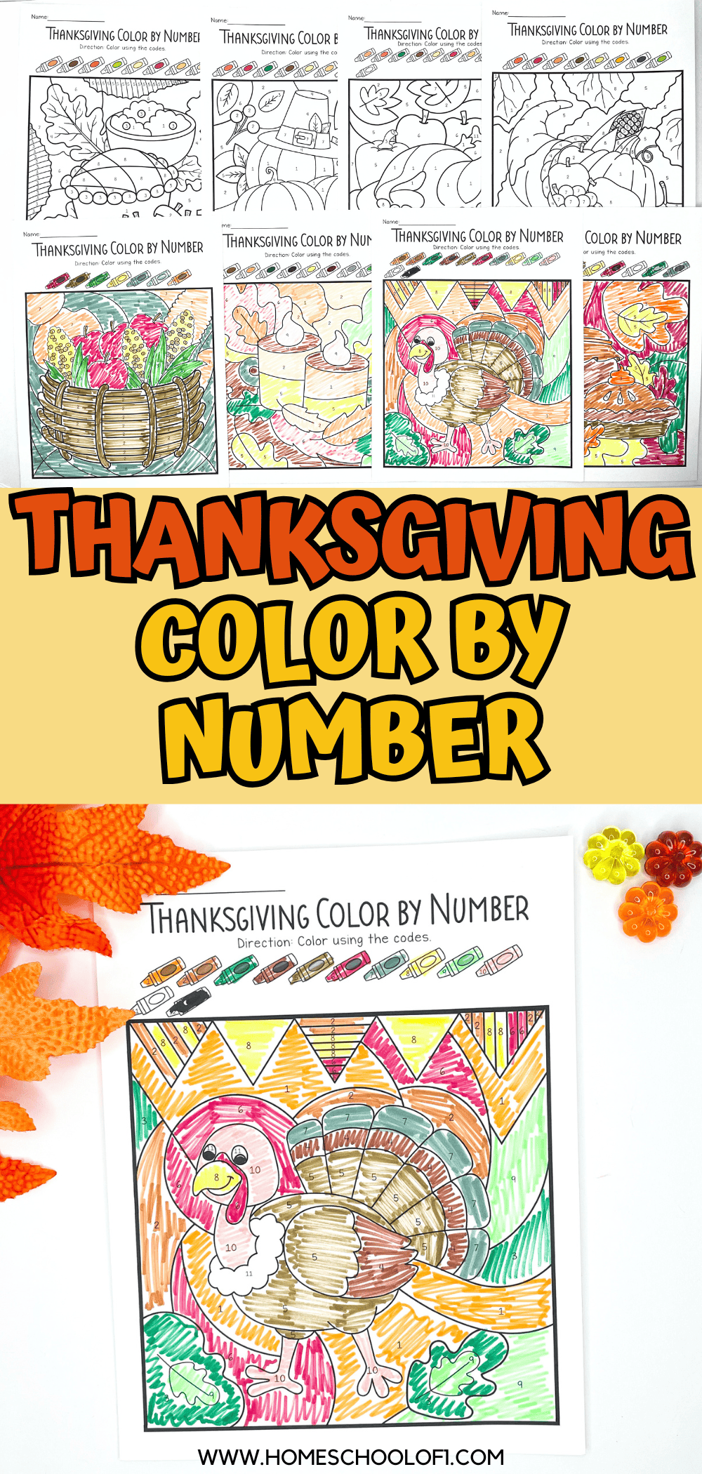 Thanksgiving Color By Number Printables (8 Free Pages)