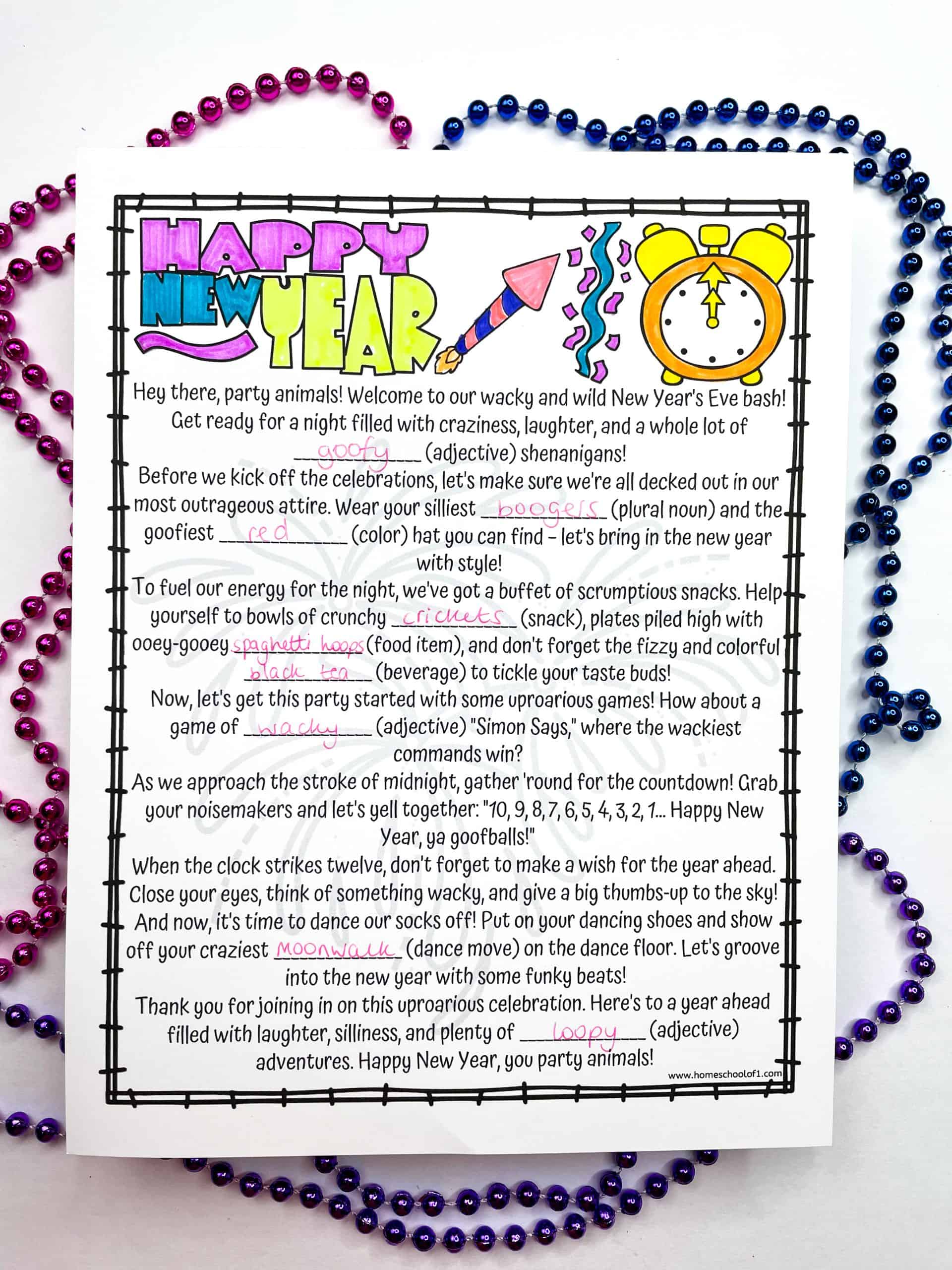 New Year's Mad Libs Free Printable