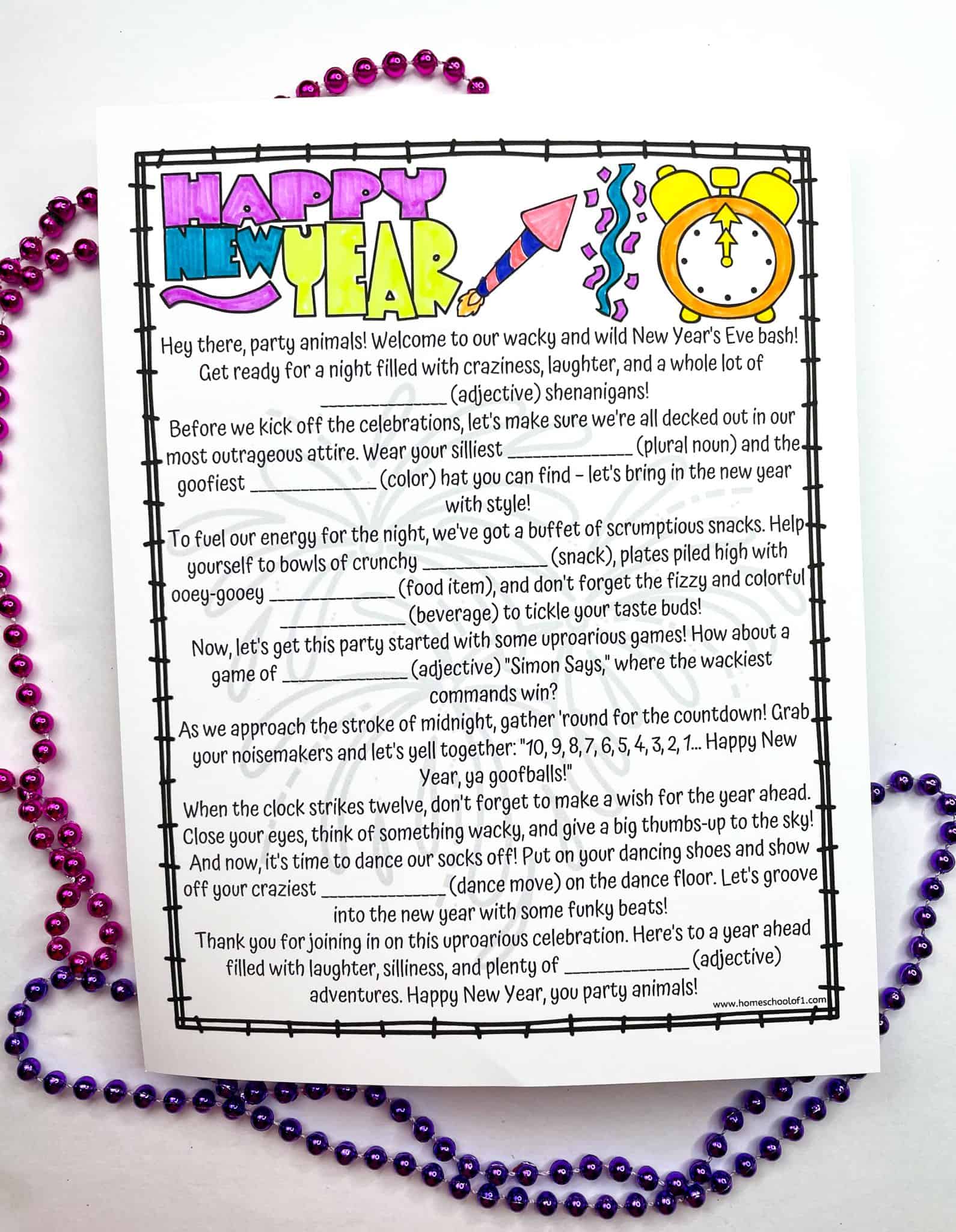New Year's Mad Libs Free Printable
