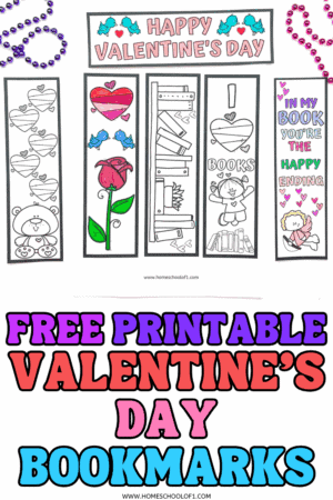 6 Free Printable Valentine’s Day Bookmarks to Color