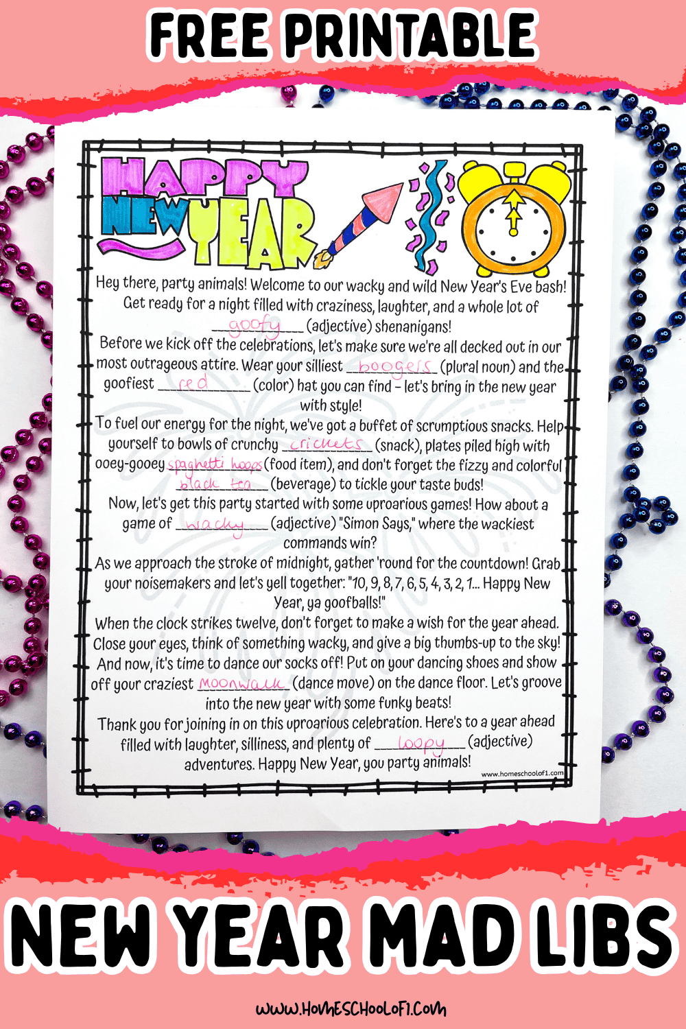 New Year's Mad Libs Free Printable
