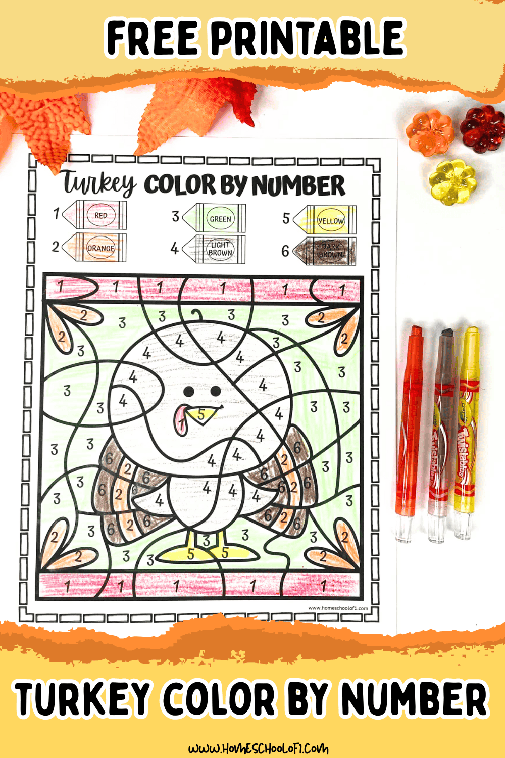 Turkey Color By Number Free Printable