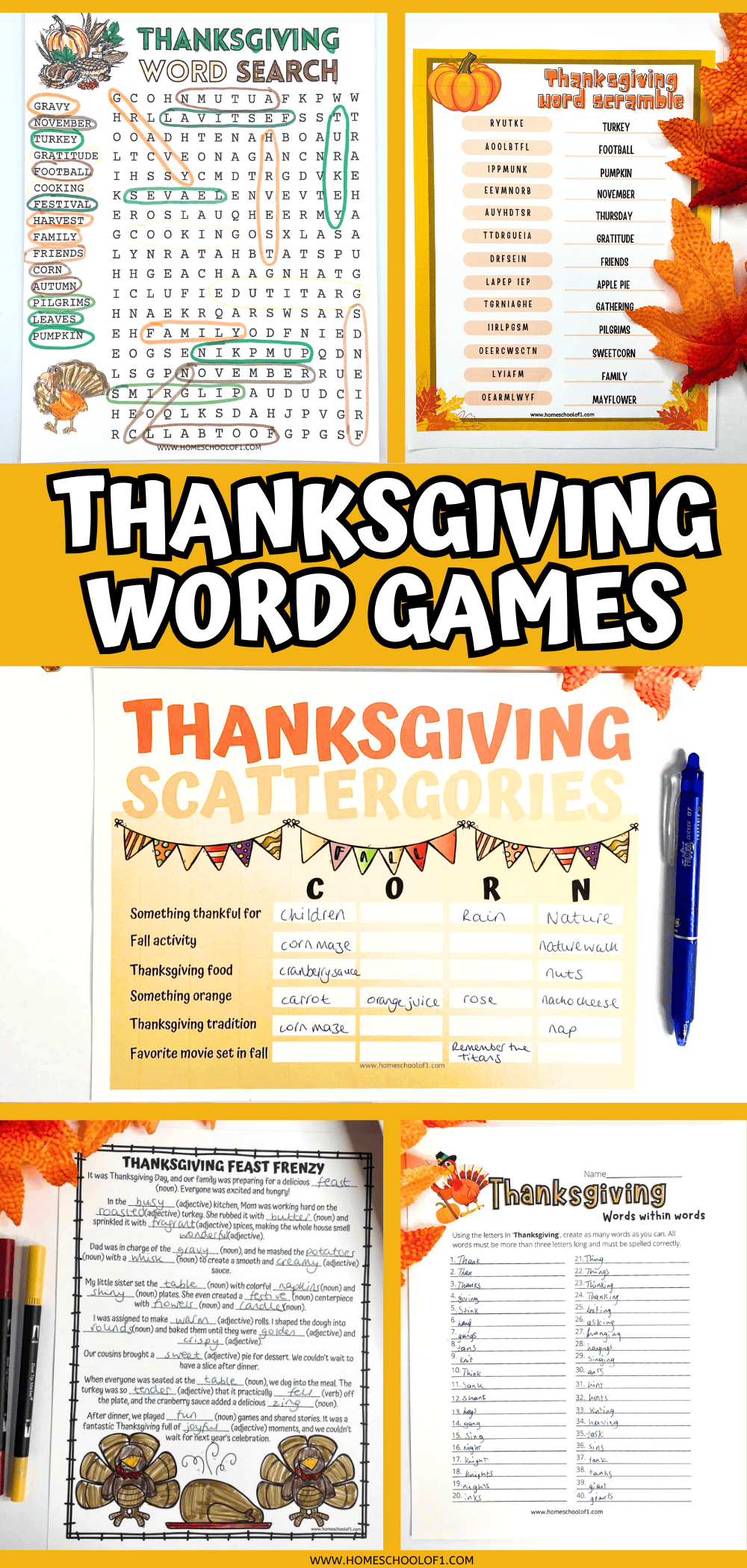 Thanksgiving Word Games for Kids and Families