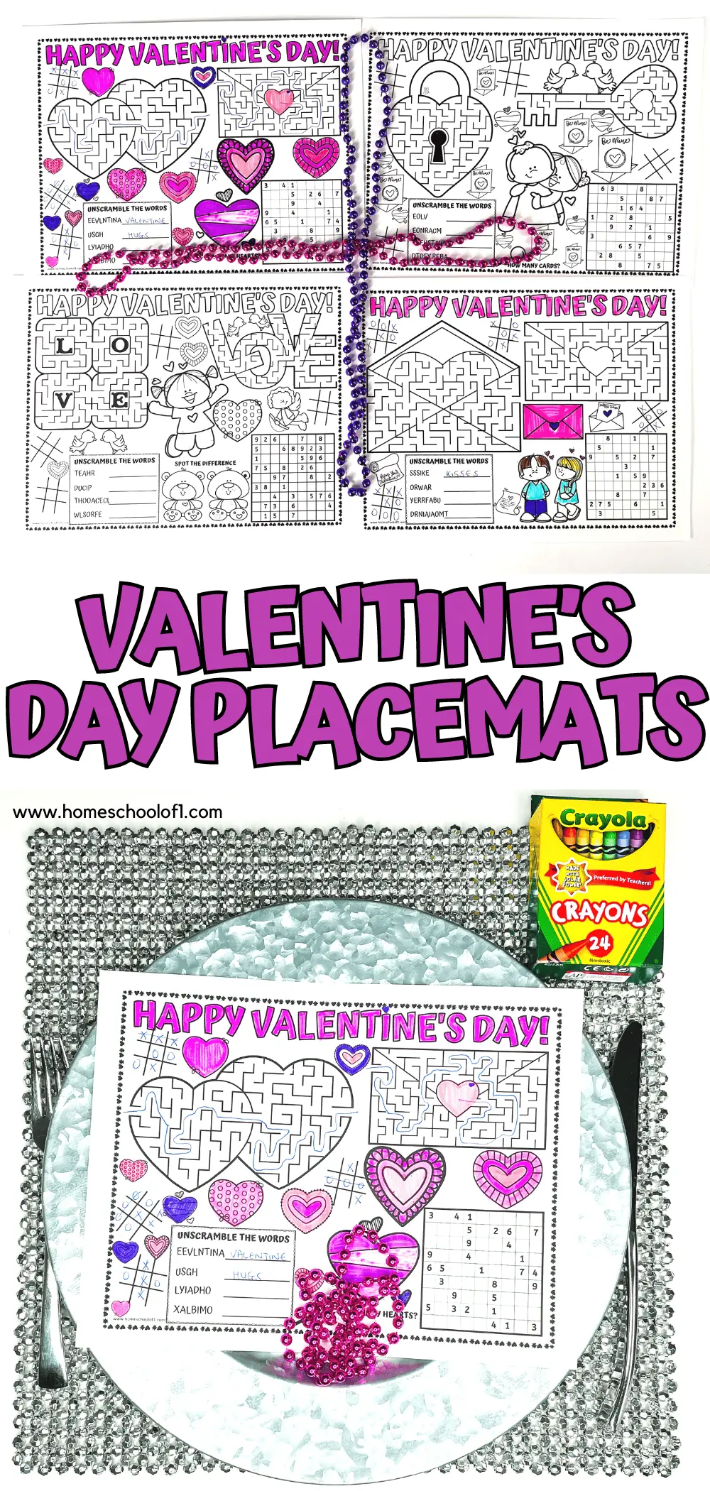 4 Free Printable Valentine's Placemats for Table Fun