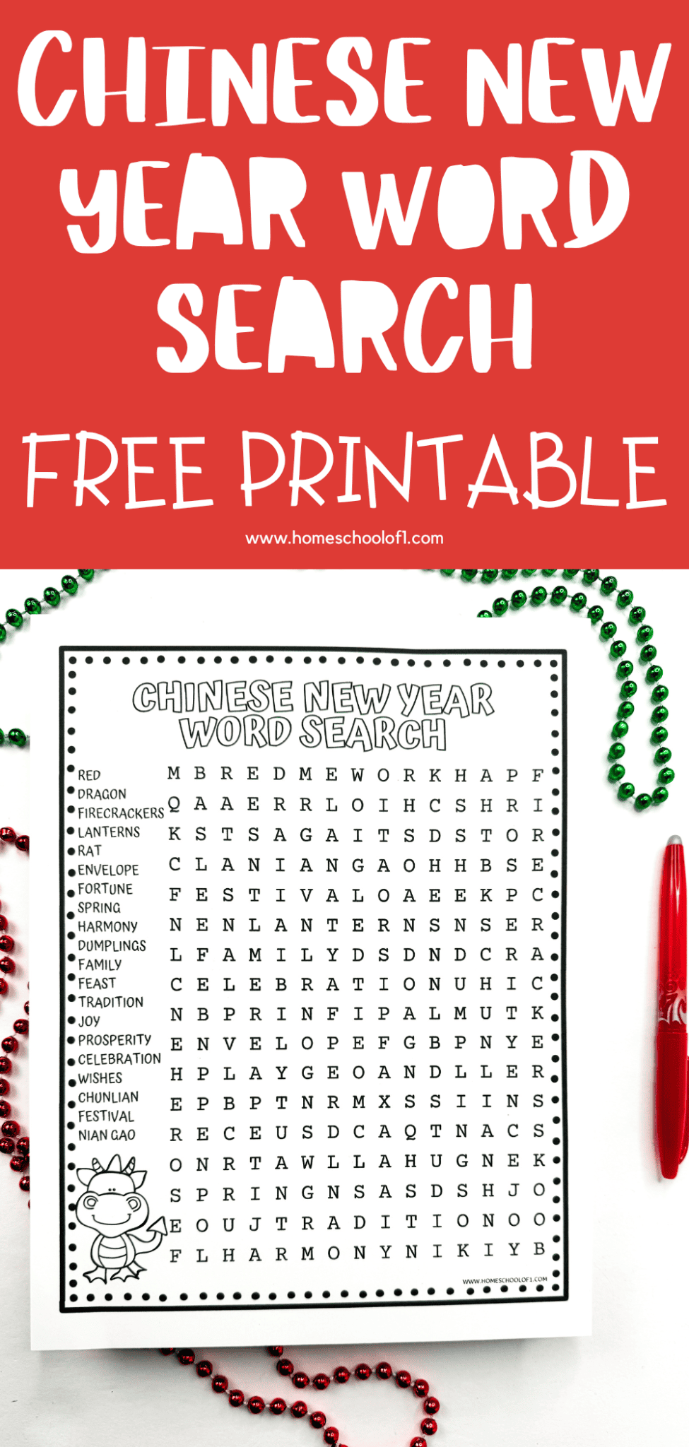 Free Chinese New Year Word Search Printable