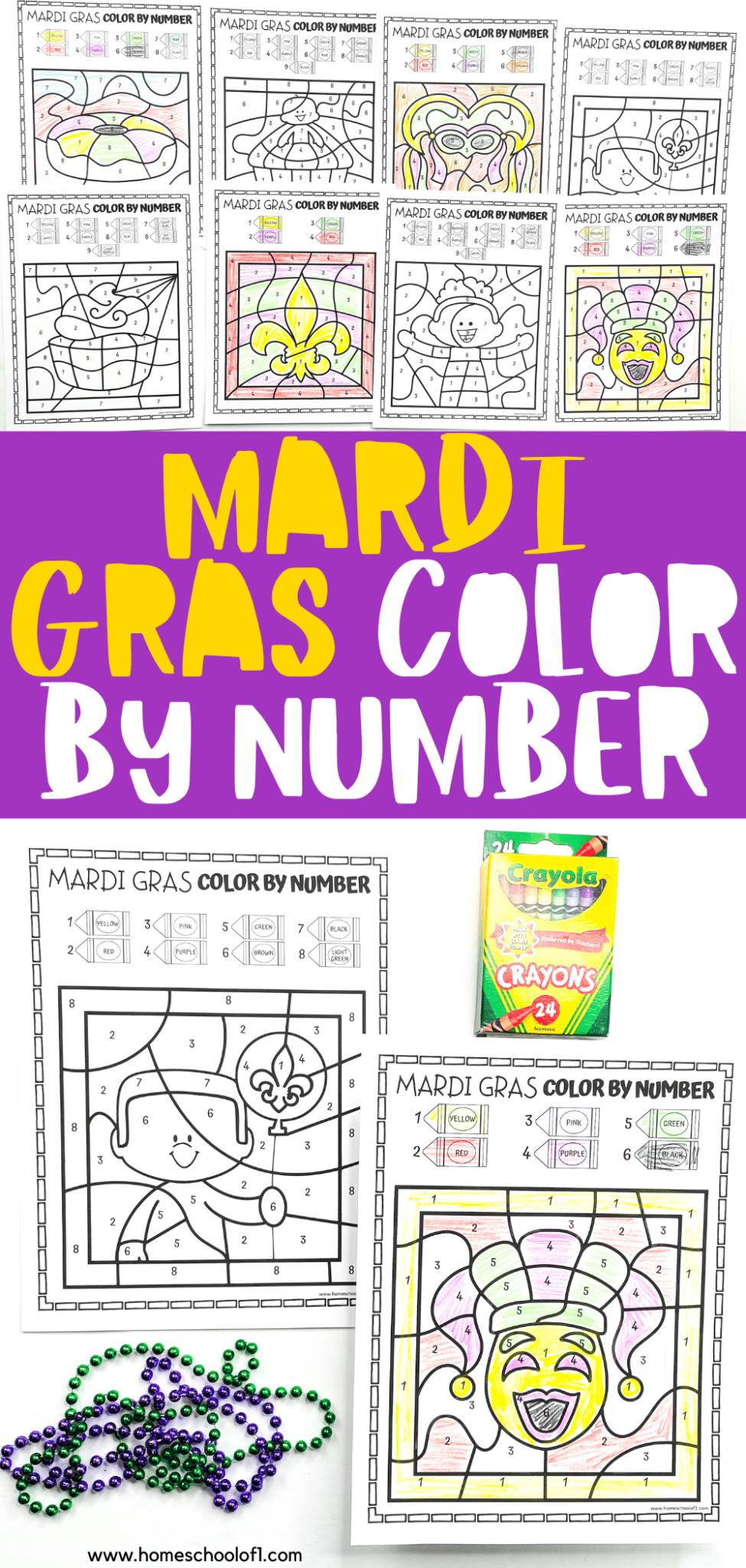 9 Free Mardi Gras Color By Number Printables