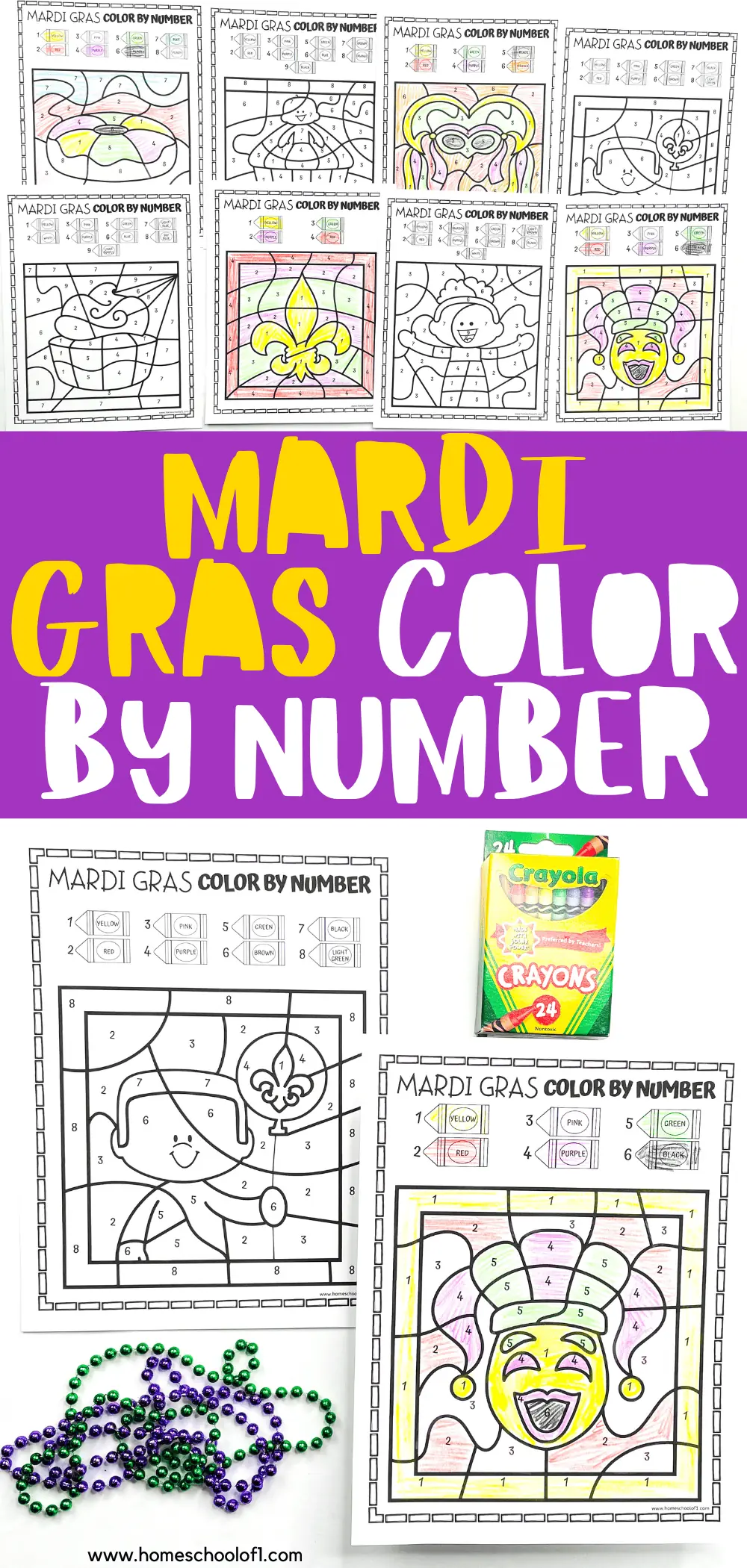 9 Free Mardi Gras Color By Number Printables