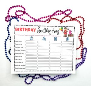 Birthday Scattergories Free Printable Game