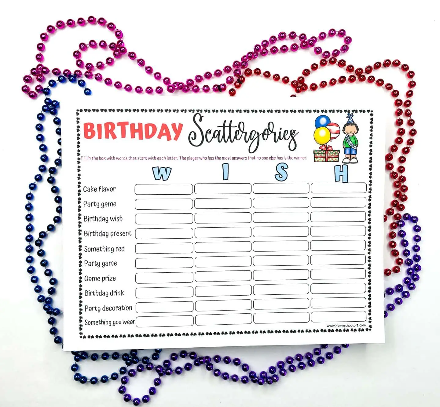 Birthday Scattergories Free Printable Game