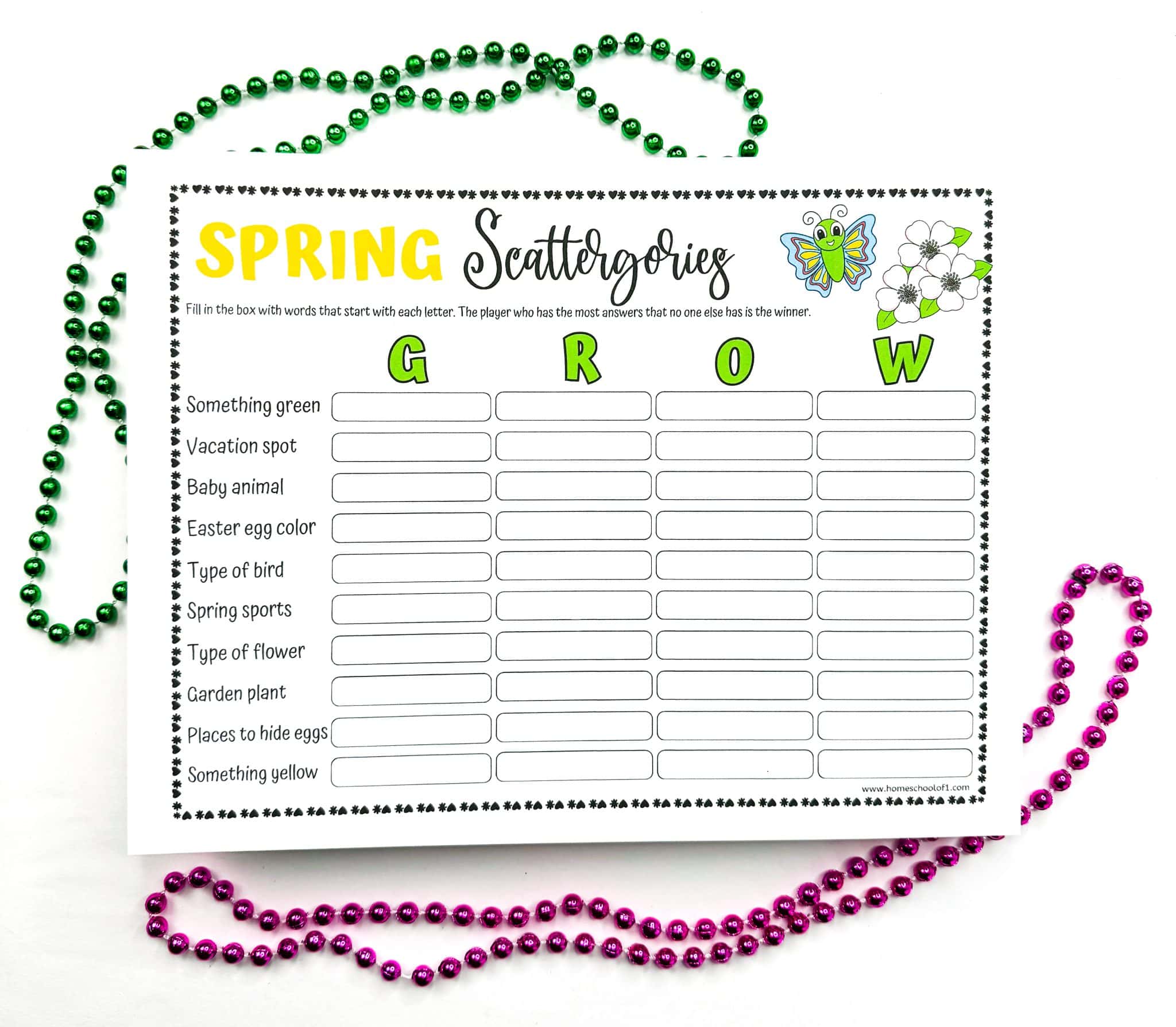 Spring Scattergories Printable for Kids (Free Game)