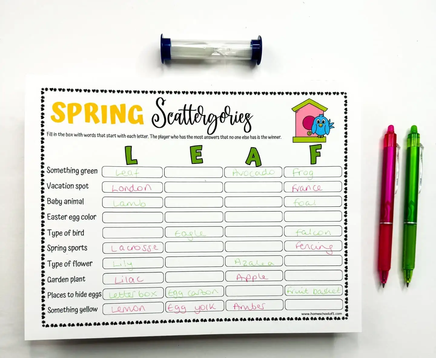 Spring Scattergories Printable for Kids (Free Game)