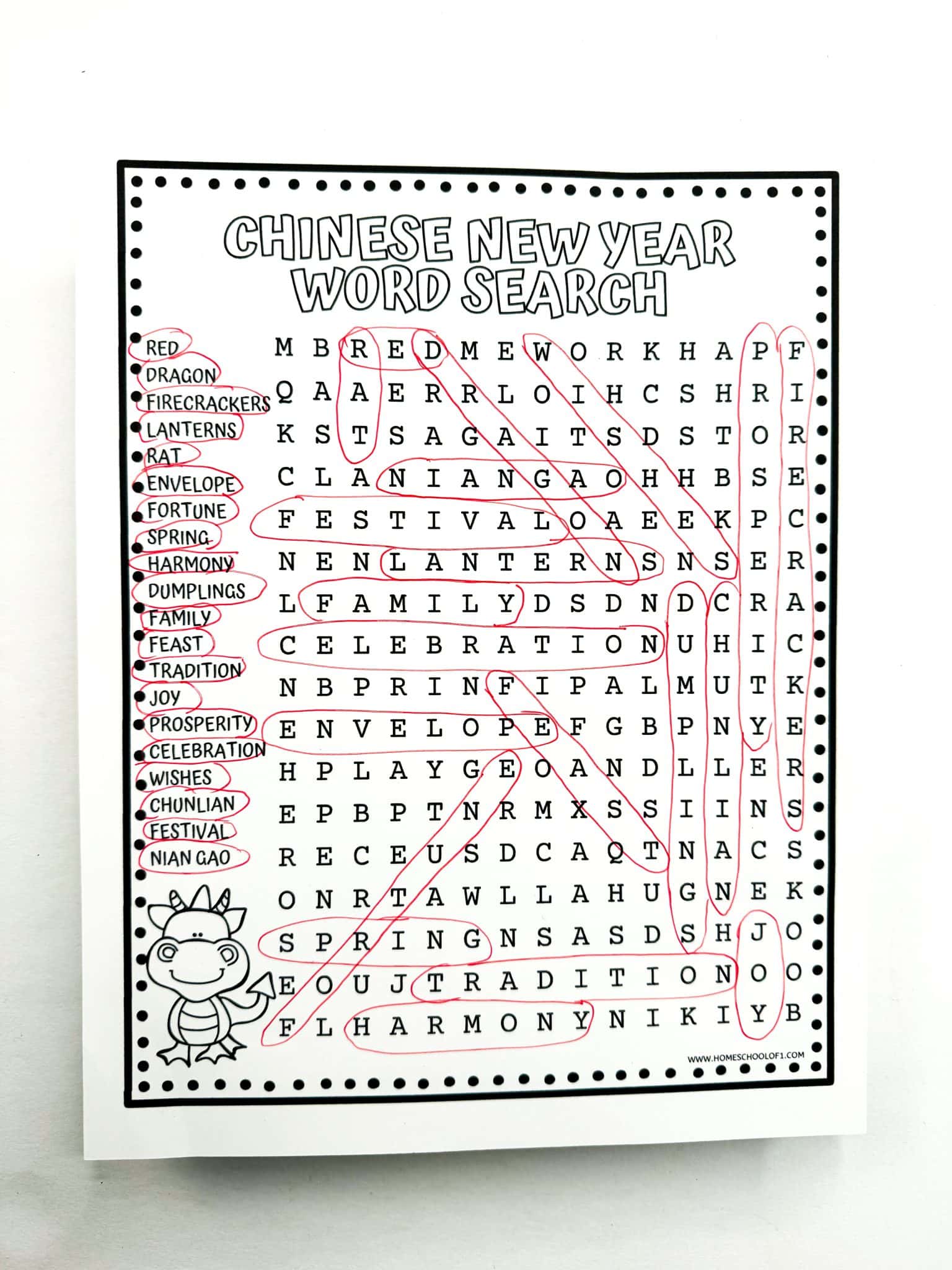 Free Chinese New Year Word Search Printable
