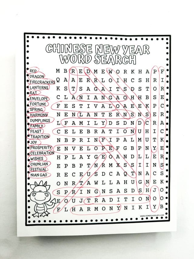 Free Chinese New Year Word Search Printable