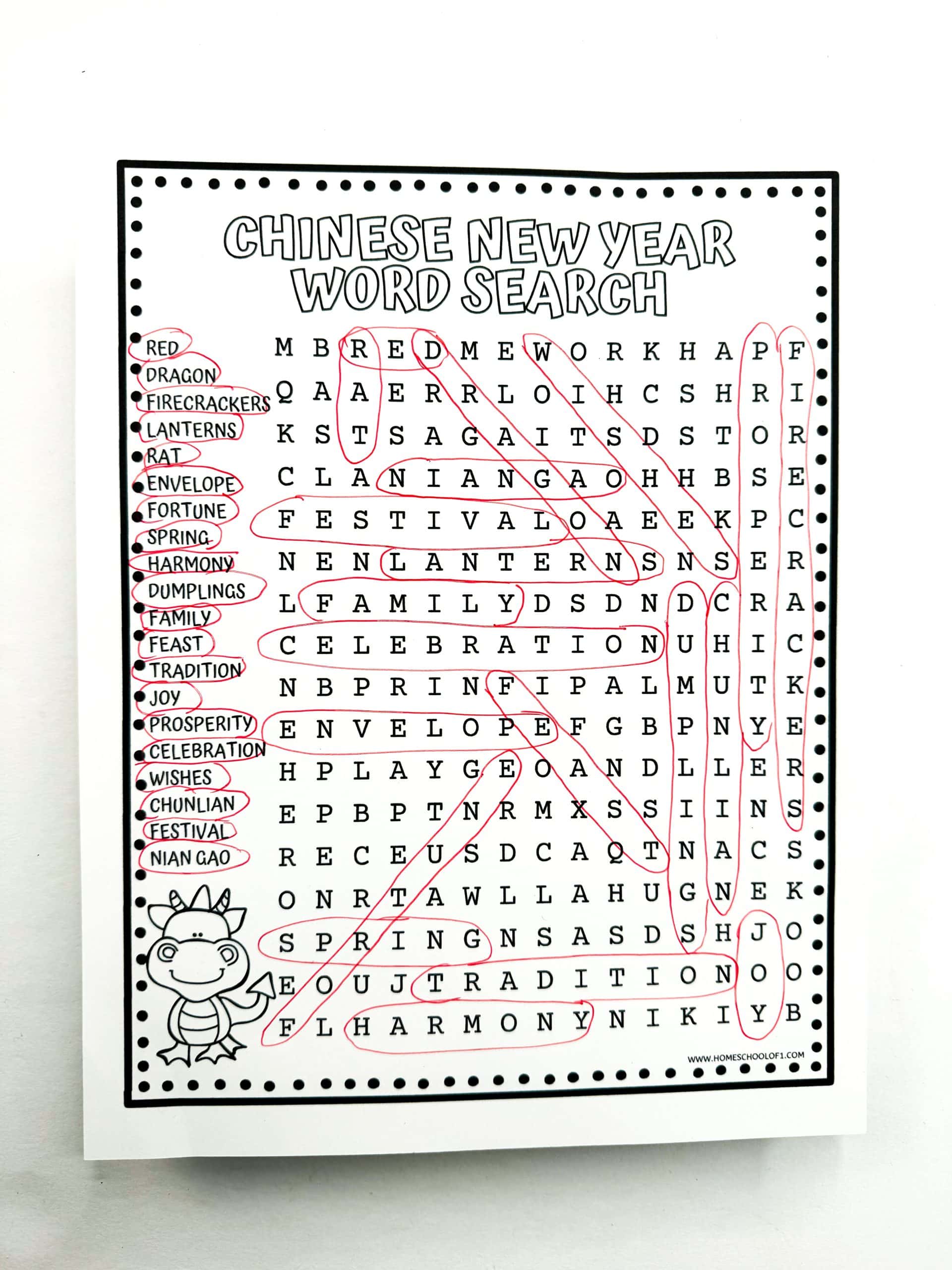Free Chinese New Year Word Search Printable