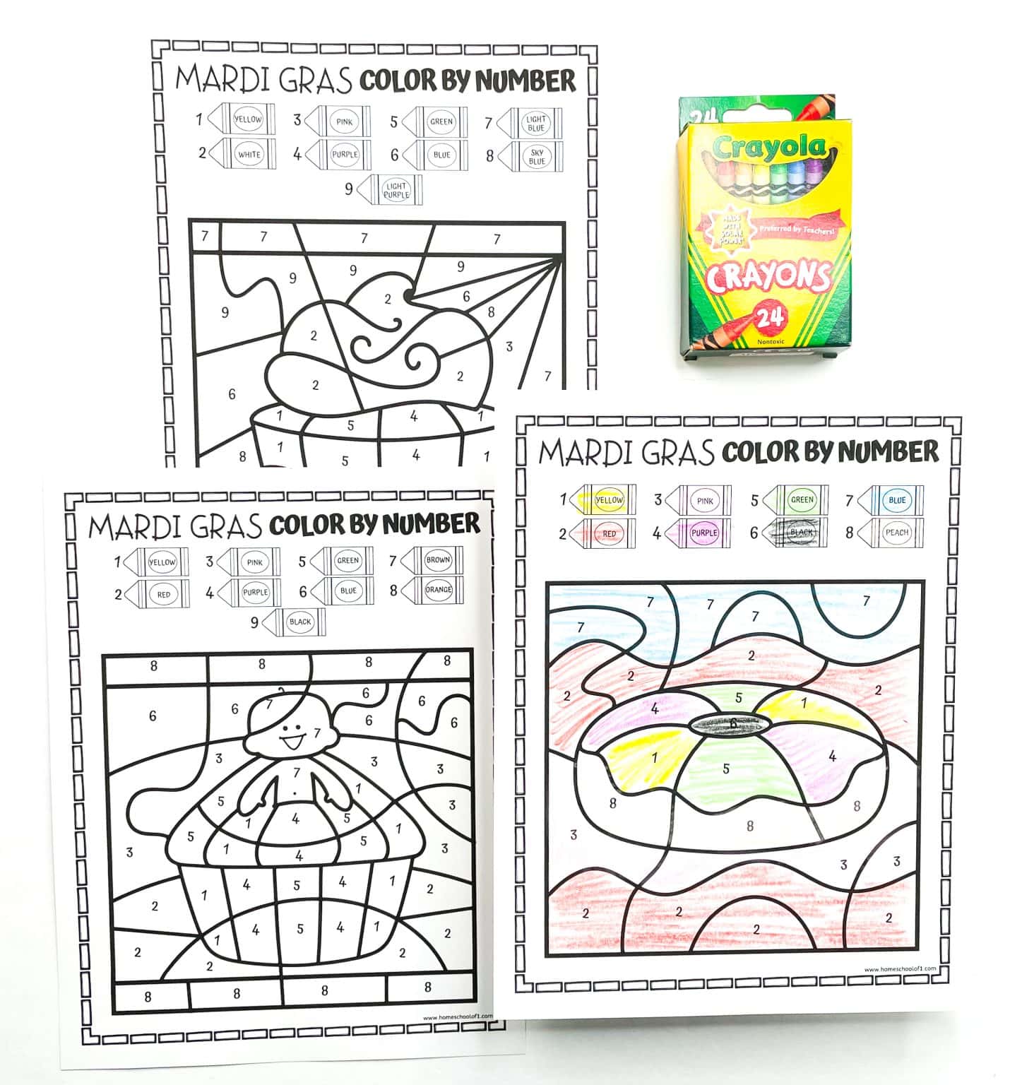 Mardi Gras Color by Number Printables for Kids