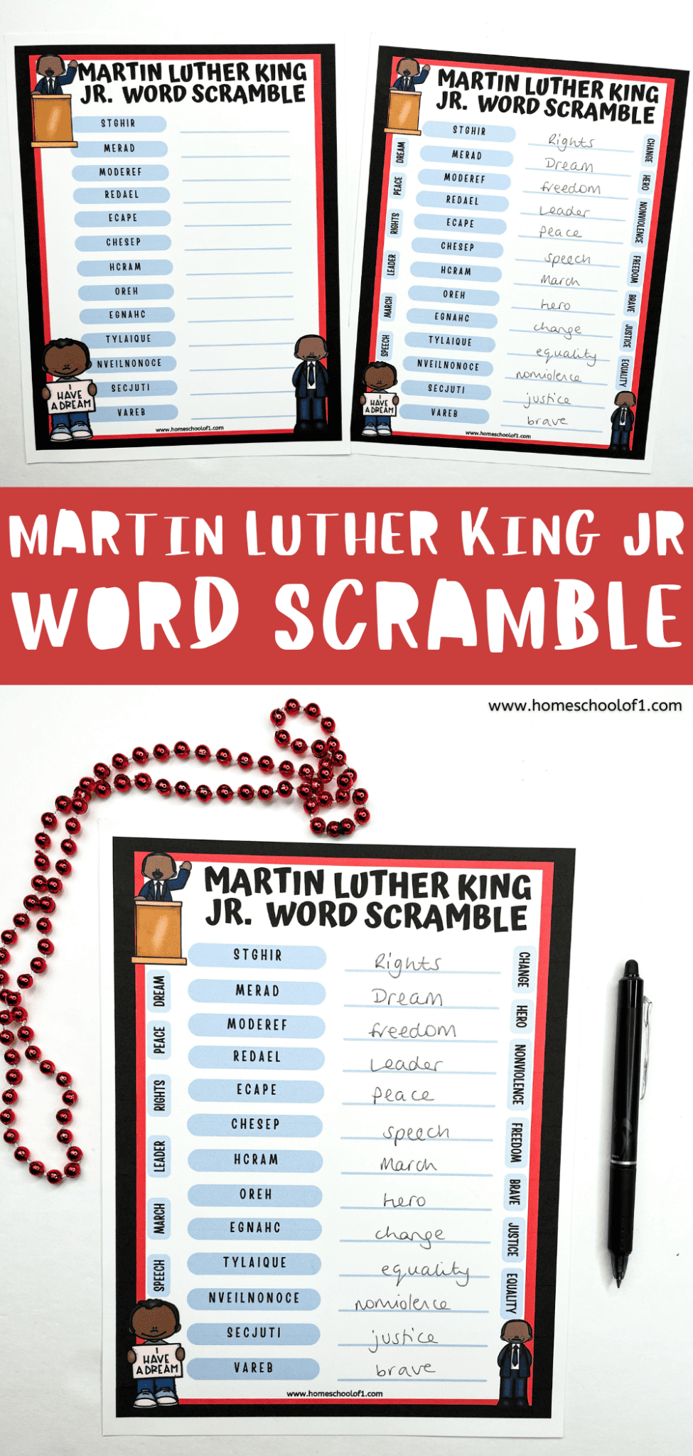 Martin Luther King Word Scramble Free Printable