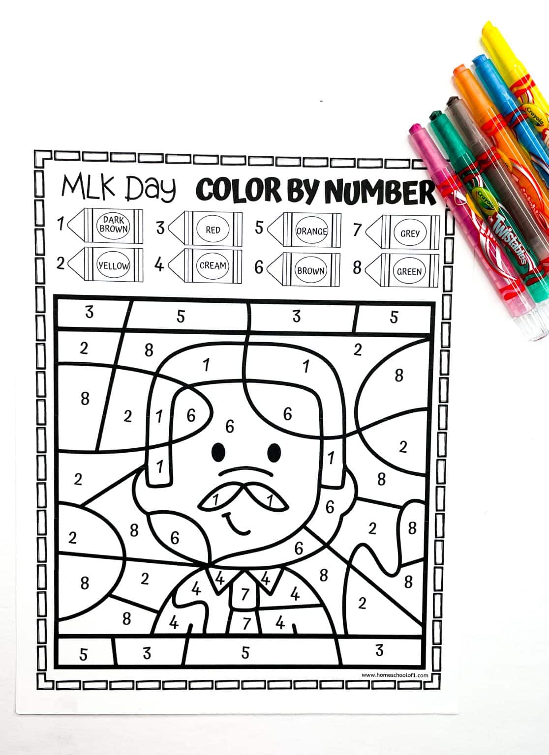 Free Martin Luther King Jr Color by Number Worksheets