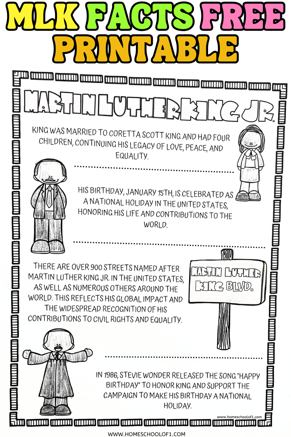 Free Printable Martin Luther King Jr. Facts for Kids