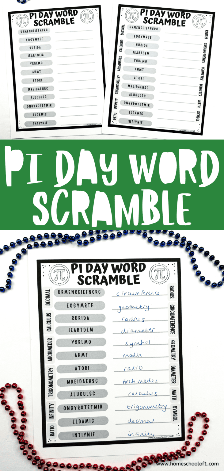 Free Pi Day Word Scramble Printable for Kids