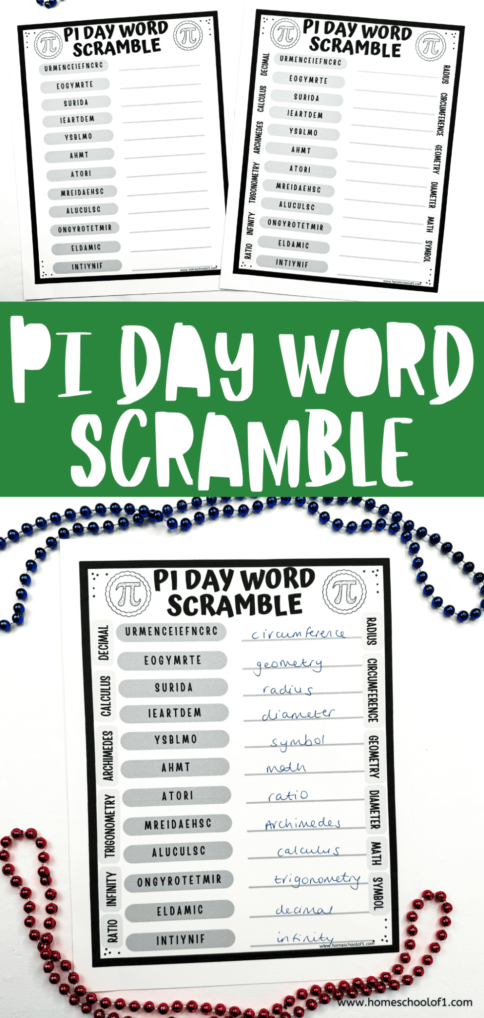 Free Pi Day Word Scramble Printable for Kids