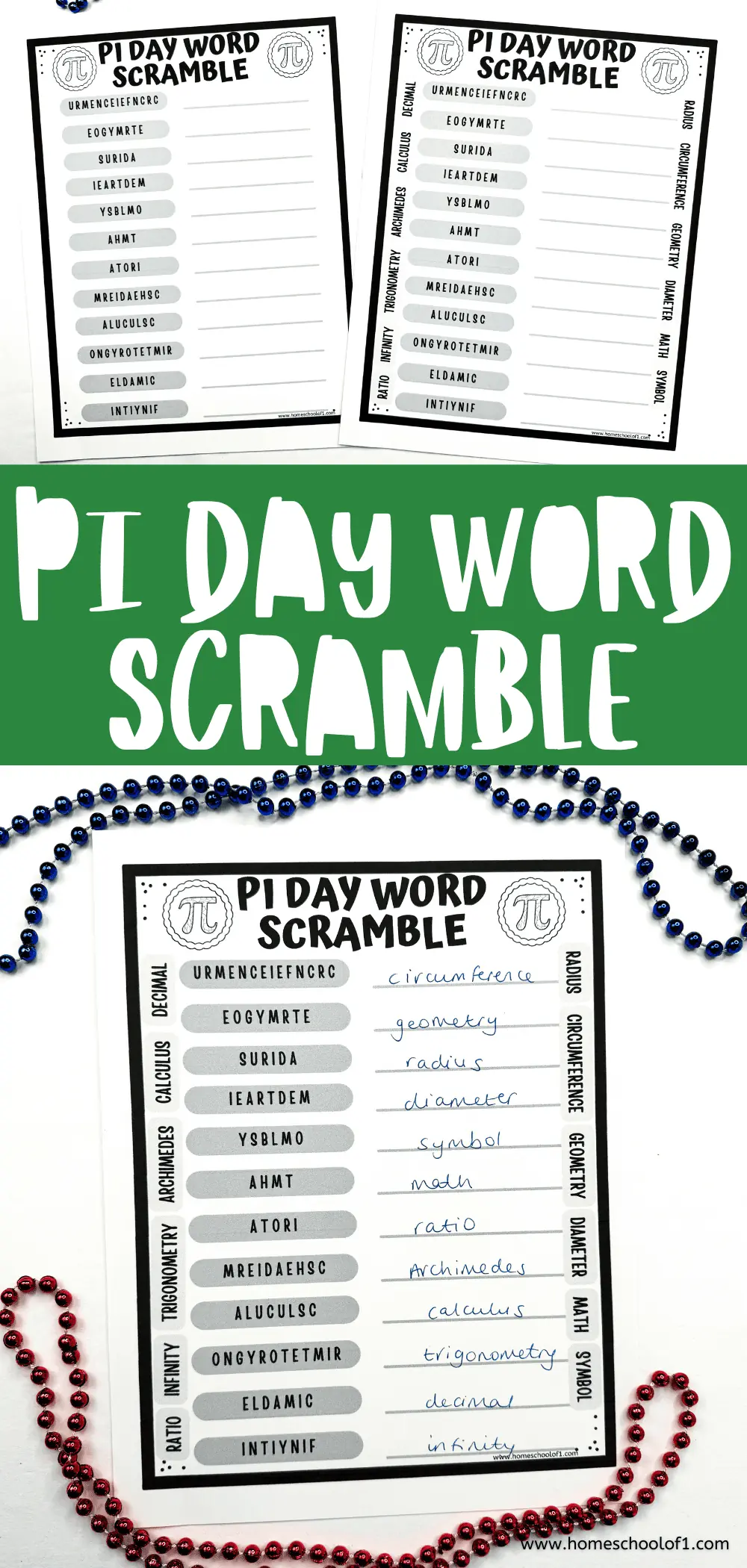 Free Pi Day Word Scramble Printable for Kids