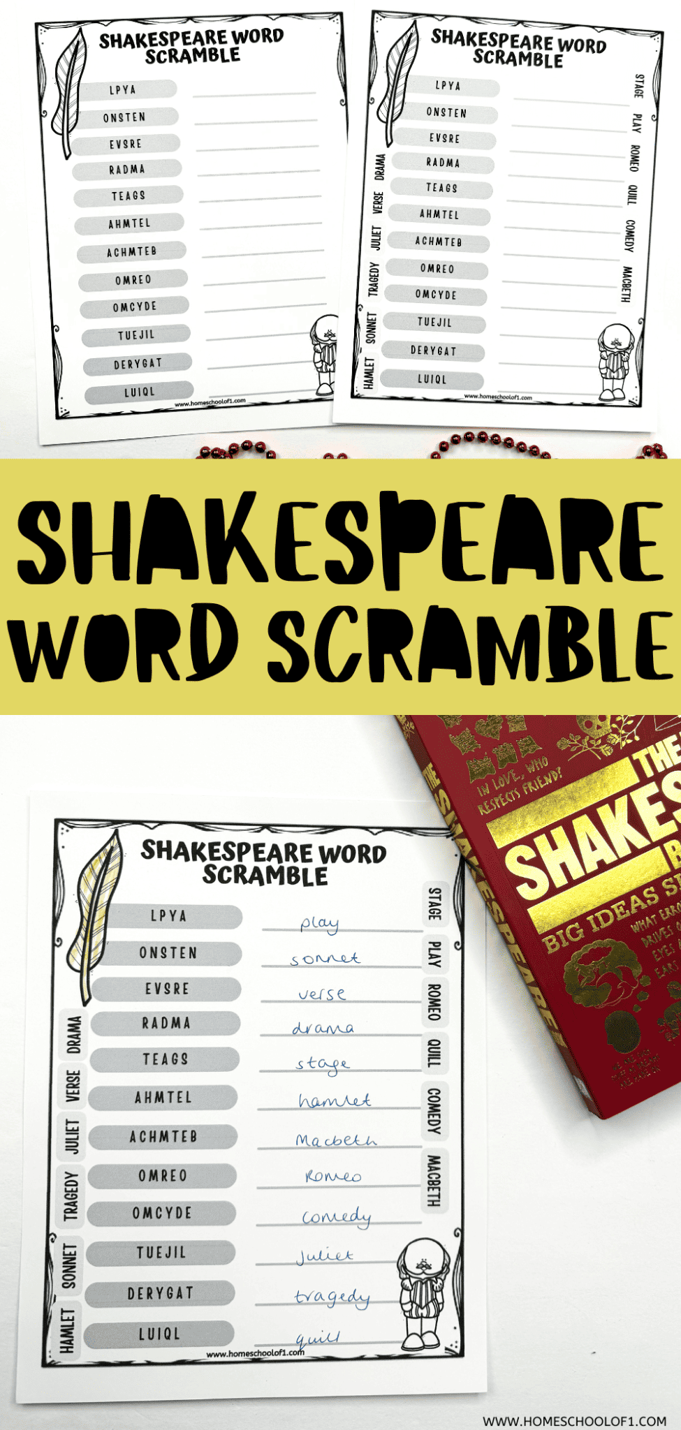 Free William Shakespeare Word Scramble Printable