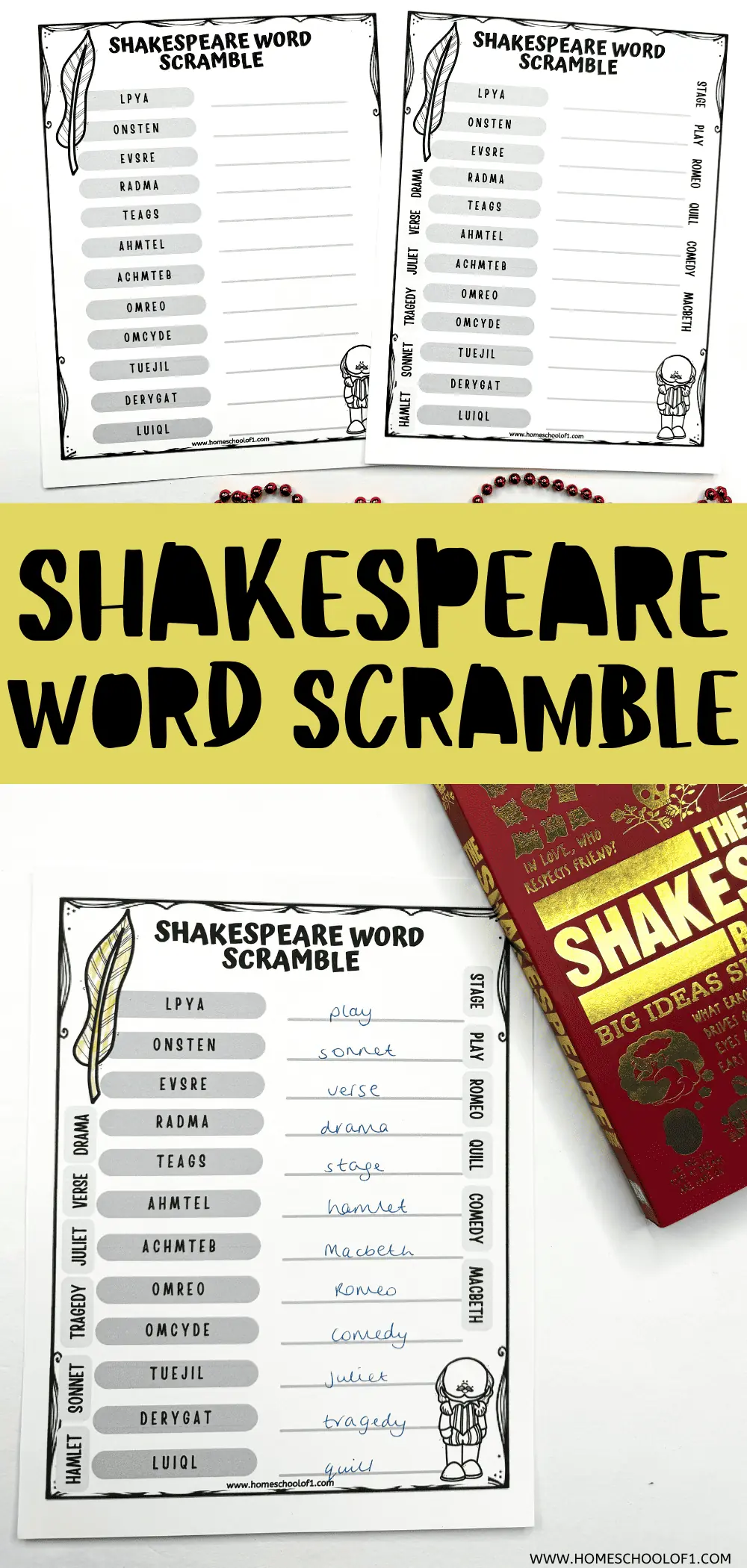 Free William Shakespeare Word Scramble Printable