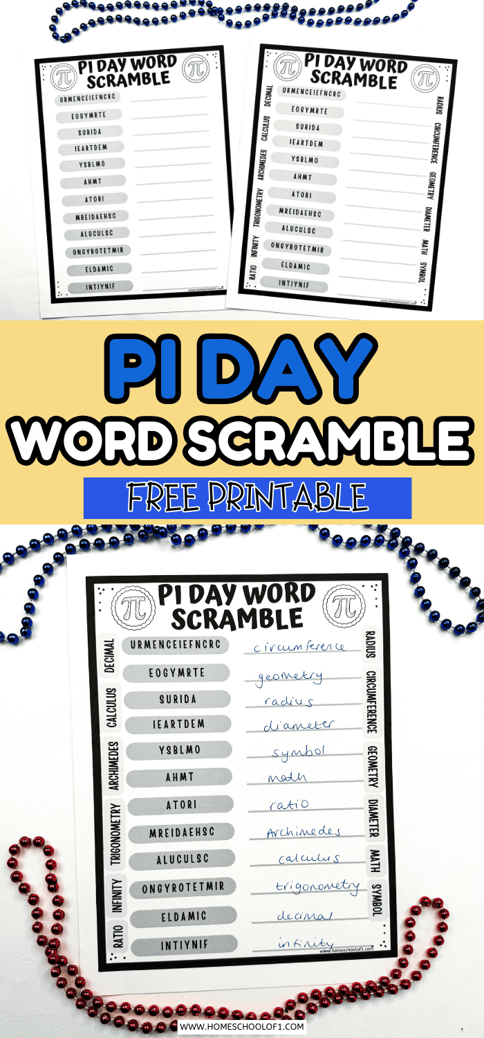 Free Pi Day Word Scramble Printable for Kids