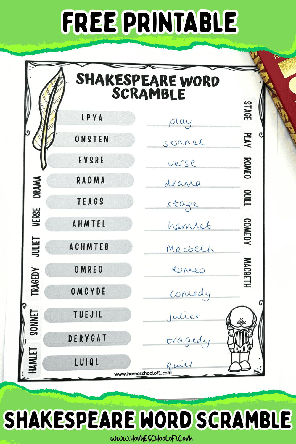 Free William Shakespeare Word Scramble Printable