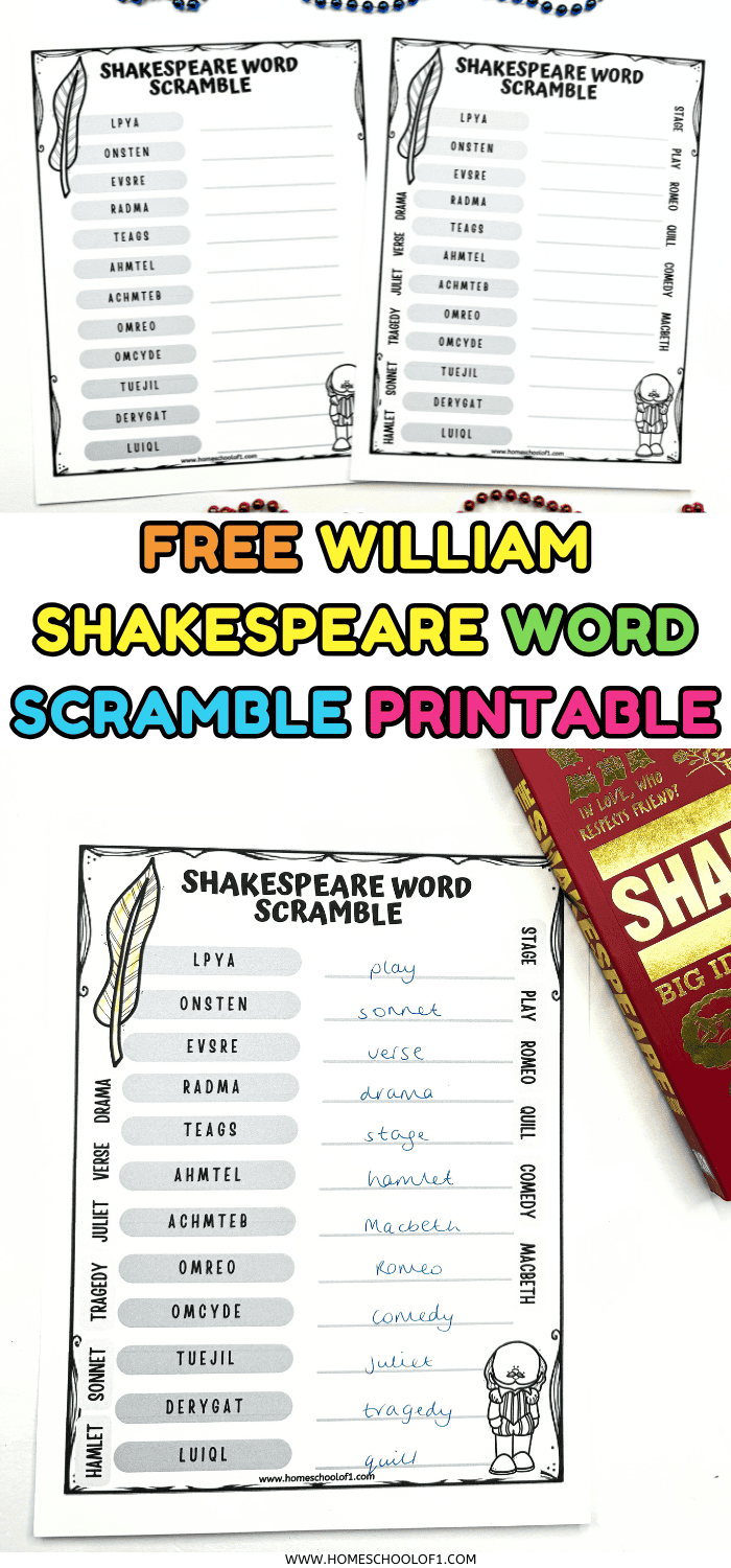 Free William Shakespeare Word Scramble Printable