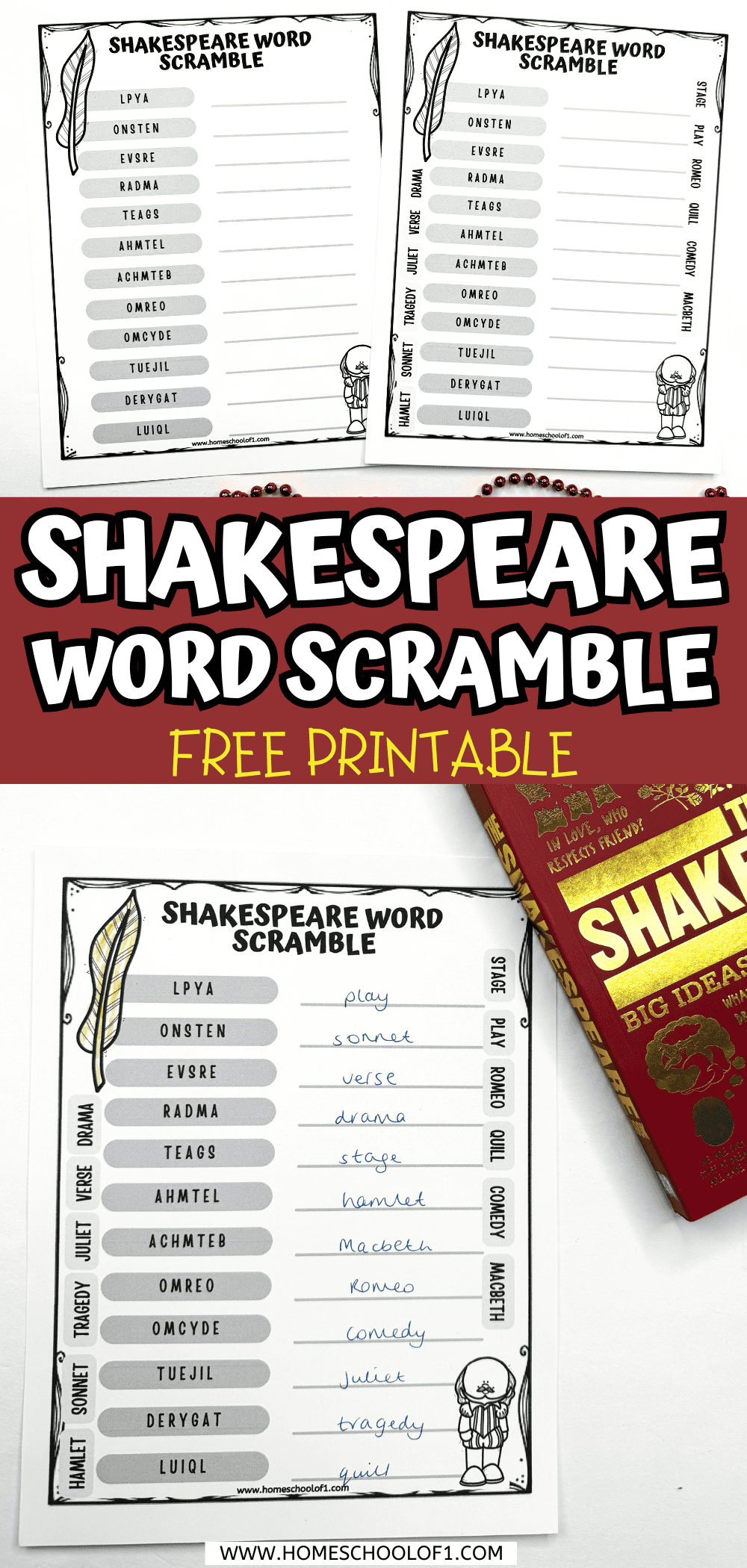 Free William Shakespeare Word Scramble Printable