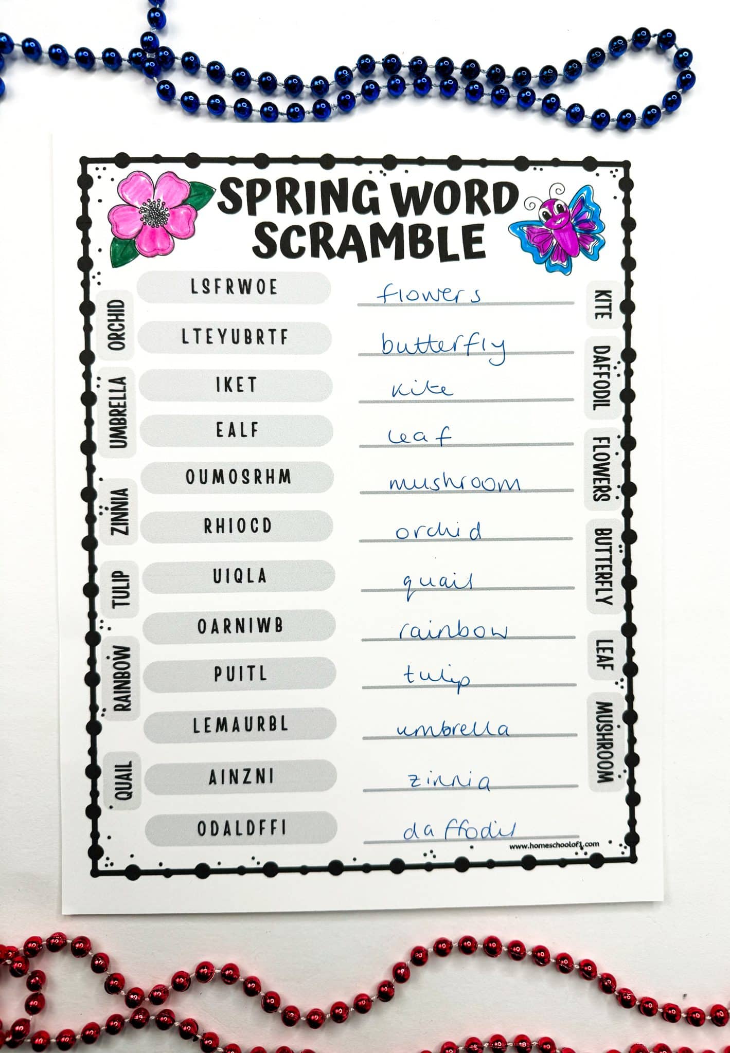 Spring Word Scramble Free Printable