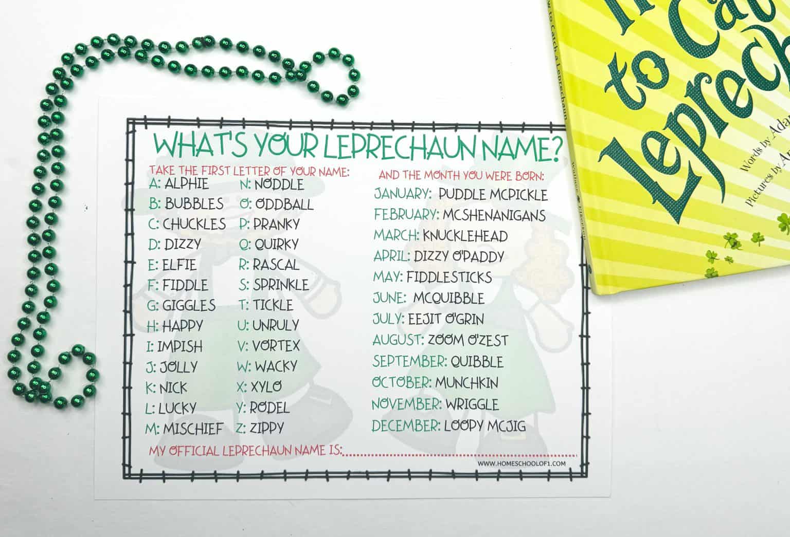 What's Your Leprechaun Name Printable