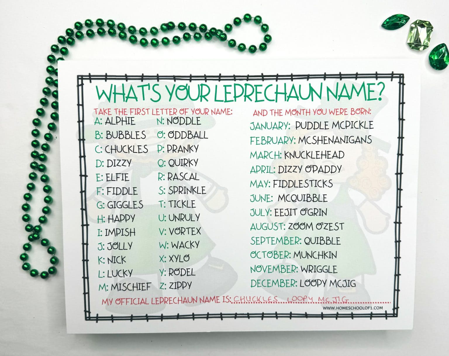 What's Your Leprechaun Name Printable