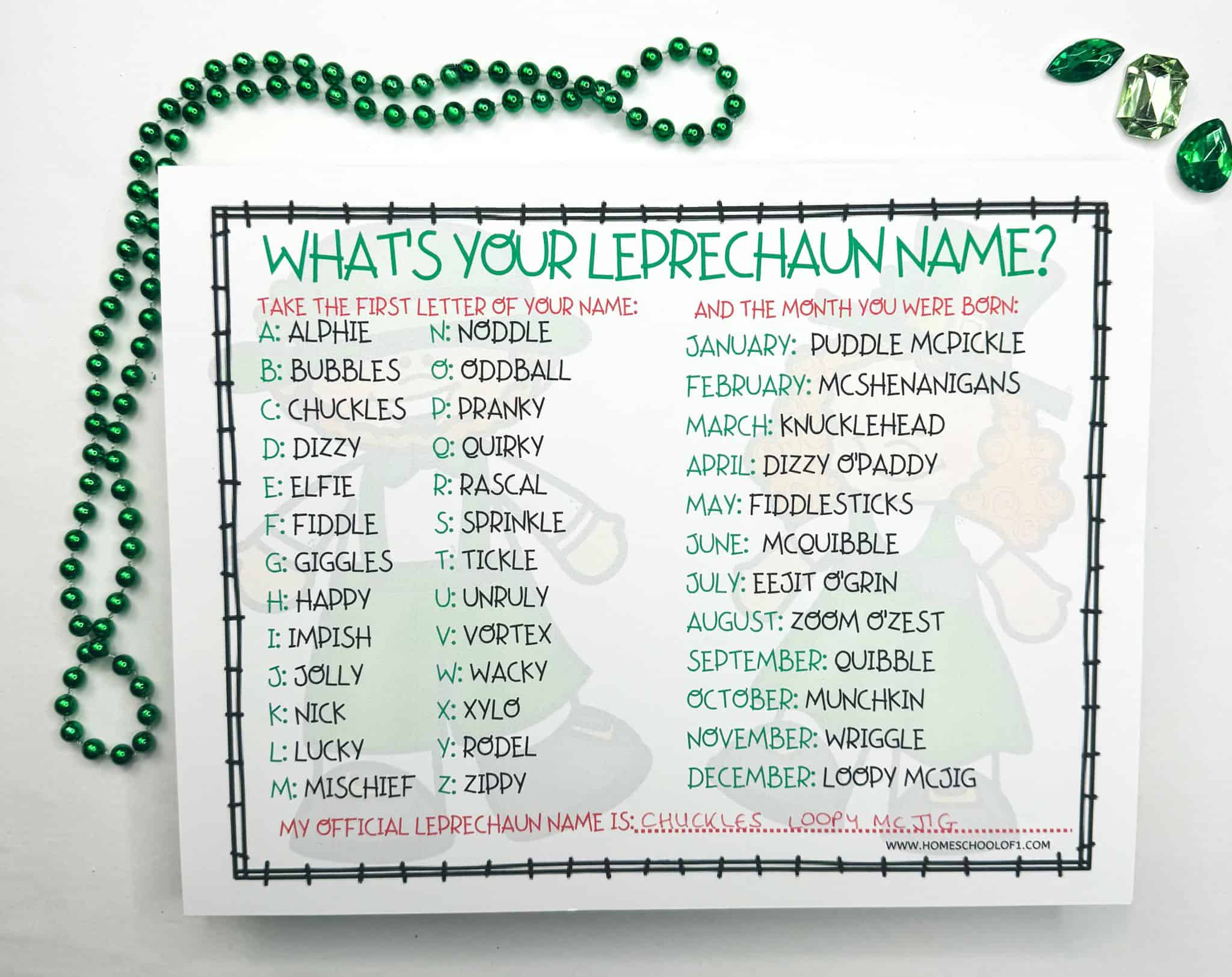 What's Your Leprechaun Name Printable