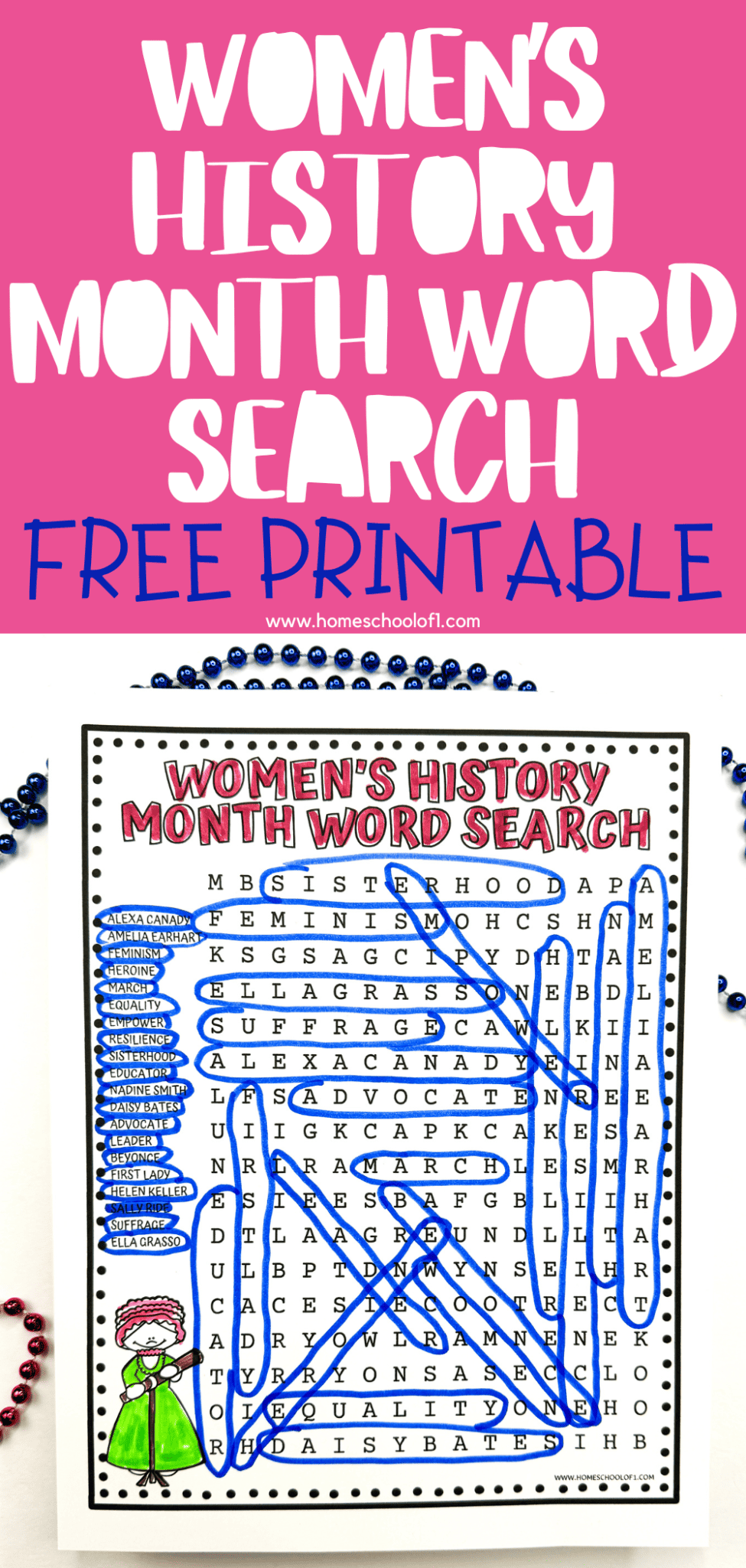 Free Women's History Month Word Search Printable
