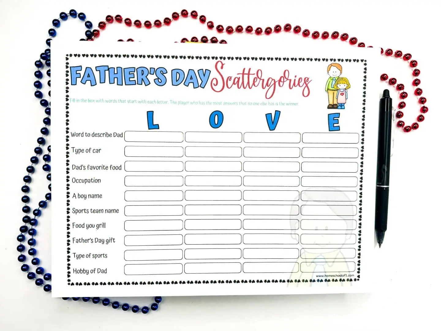 Free Father's Day Scattergories Printable