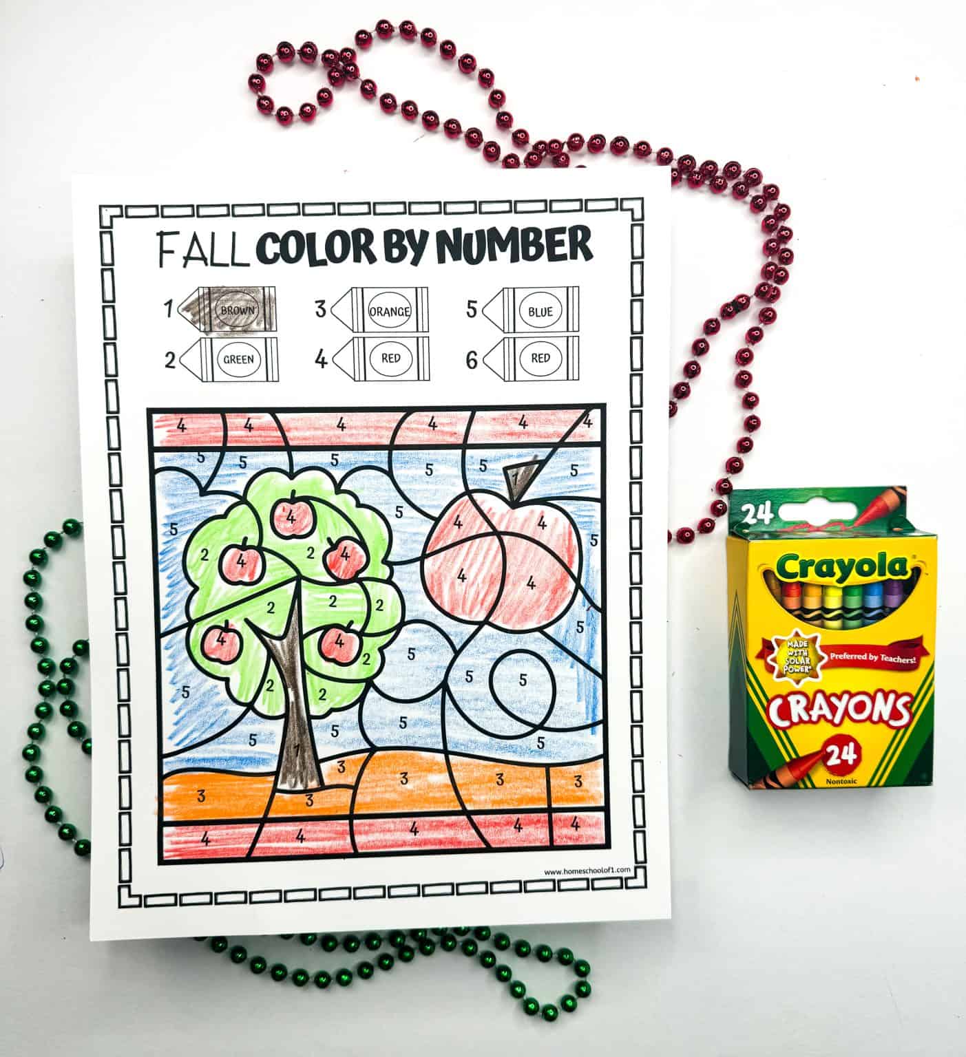 Free Fall Color by Number Worksheets