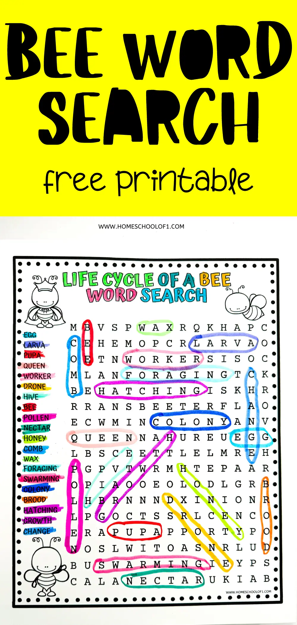 Free Bee Word Search Printable For Kids
