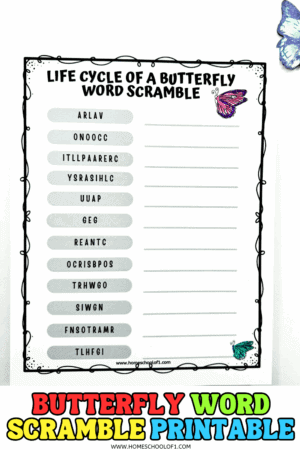 Free Butterfly Word Scramble Printable