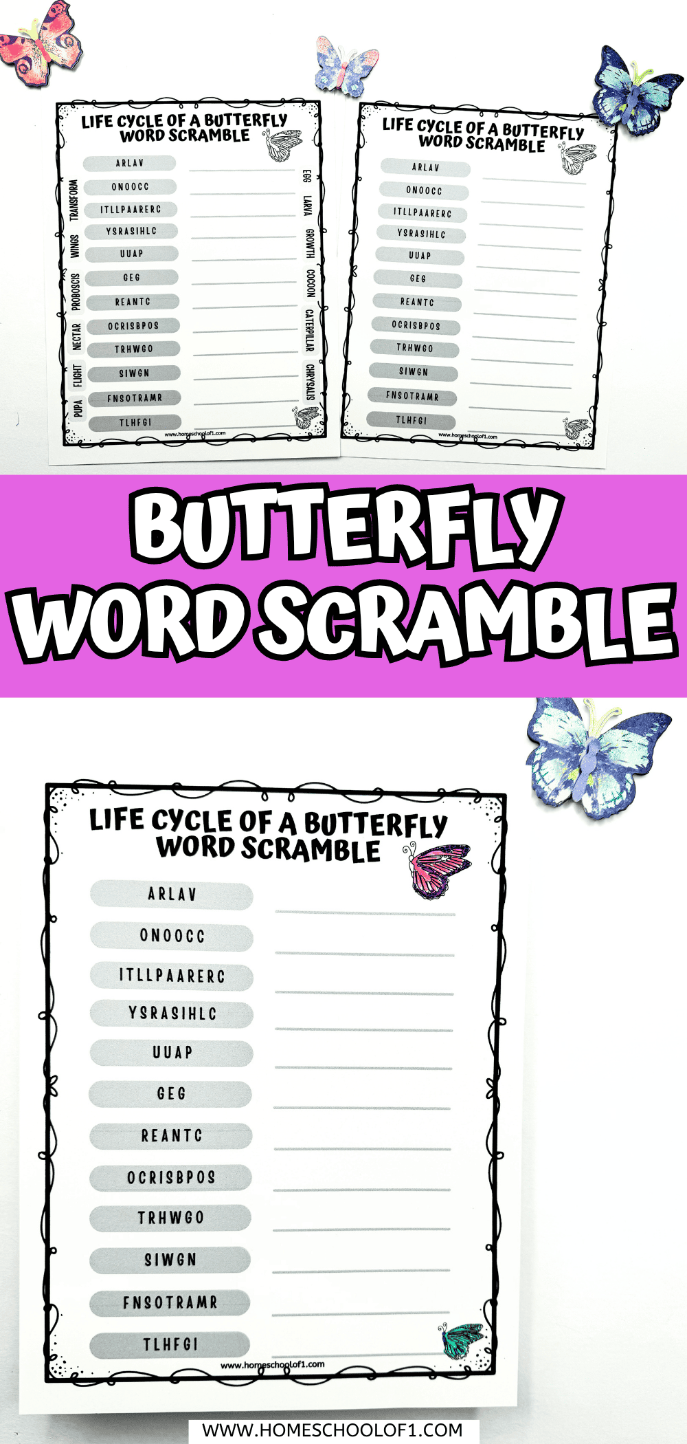 Free Butterfly Word Scramble Printable