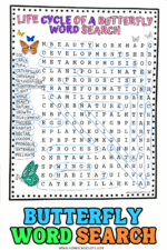Free Butterfly Word Search Printable for Kids
