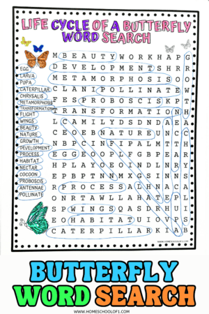 Free Butterfly Word Search Printable for Kids
