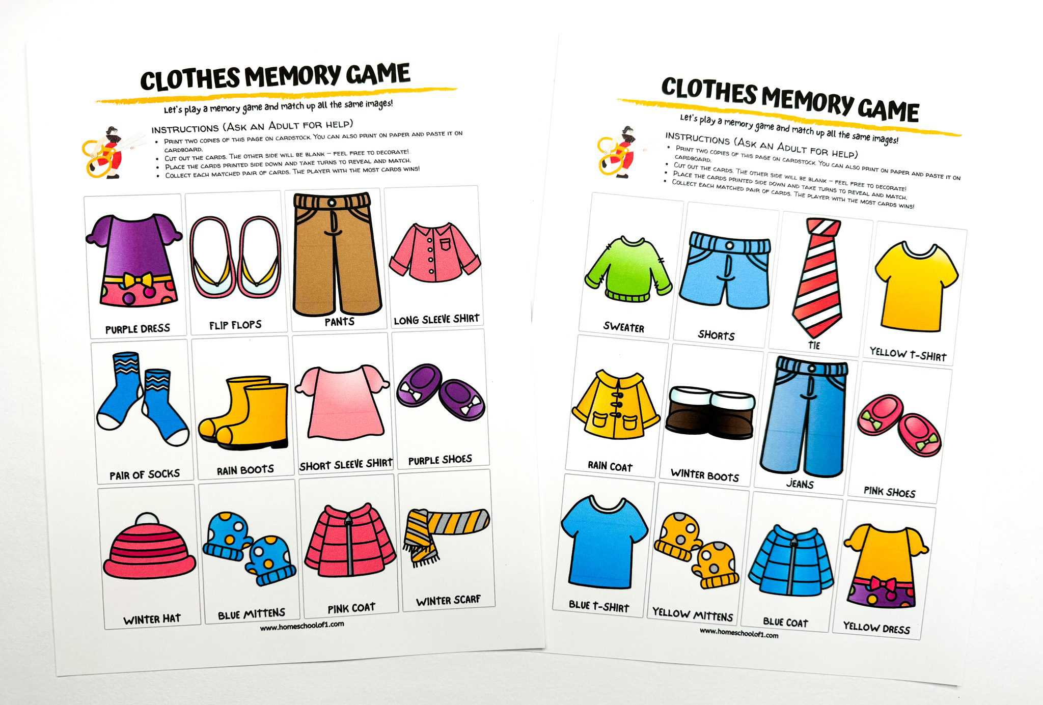 Free Clothes Memory Game Printable