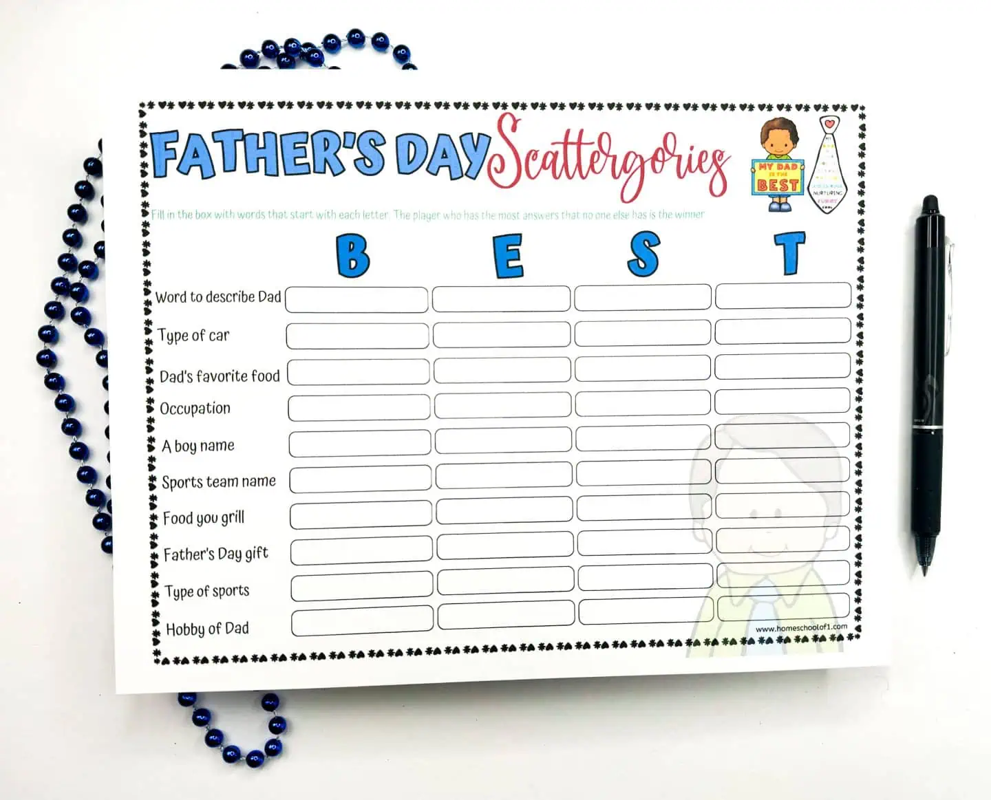 Free Father's Day Scattergories Printable