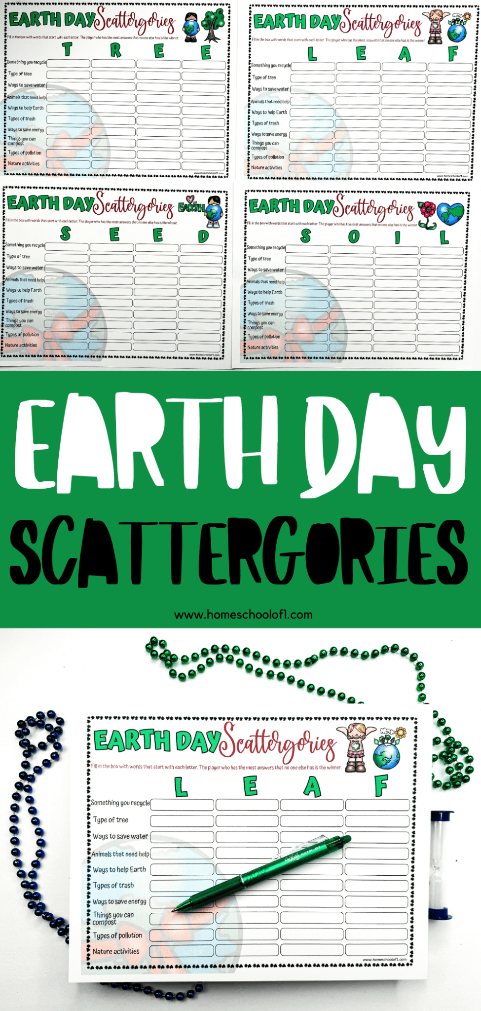 Earth Day Scattergories Free Printable Game