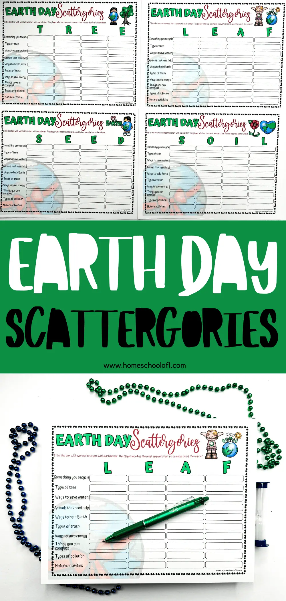 Earth Day Scattergories Free Printable Game
