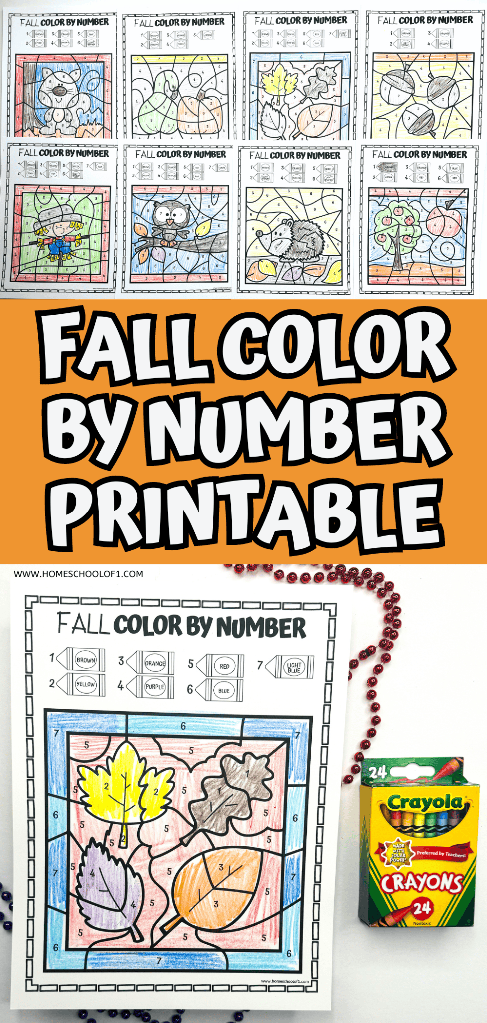 Free Fall Color by Number Worksheets